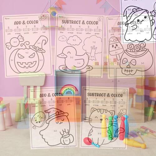 Color by Code Number HALLOWEEN Addition Subtraction to 10 Fall Coloring ...