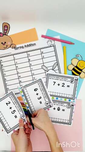 Spring Addition with a number line Task Cards Kindergarten 1st Grade