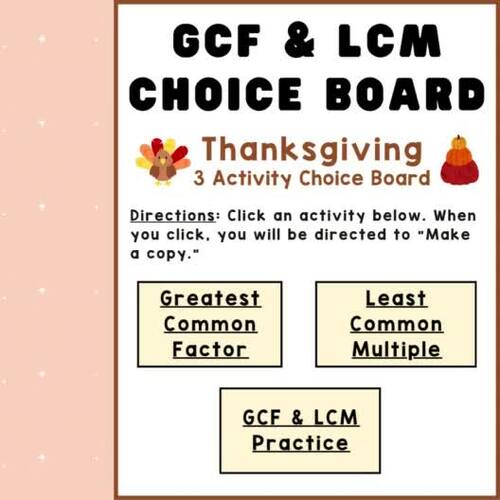 Thanksgiving GCF & LCM | Math Mystery Digital Activity Choice Board