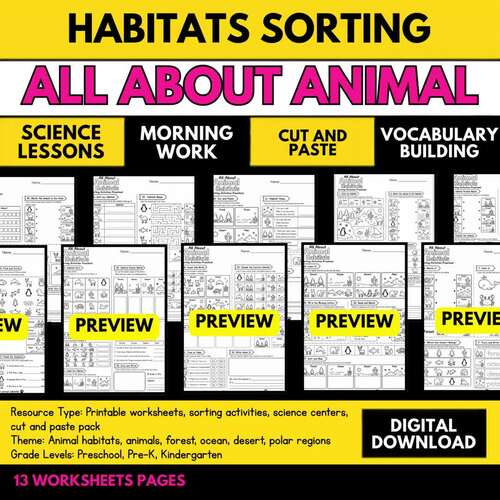 All About Animal Habitats Sorting Activities Preschool | Forest Ocean ...