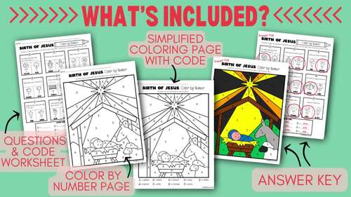 BIRTH OF JESUS Color by Number | Christmas Nativity Bible Worksheet