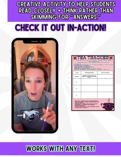 Fun Close Reading Activity | “Tea Tracker” Worksheet | High School English