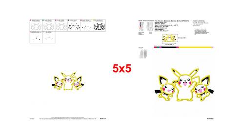 Pichu to Pikachu Applique Design 01 - Instant Download by Aneta H