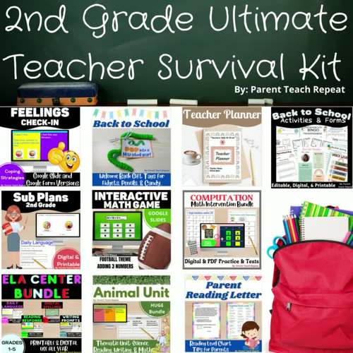 2nd Grade Teacher Survival Kit | HUGE Bundle | Teacher Planner ELA Math SEL