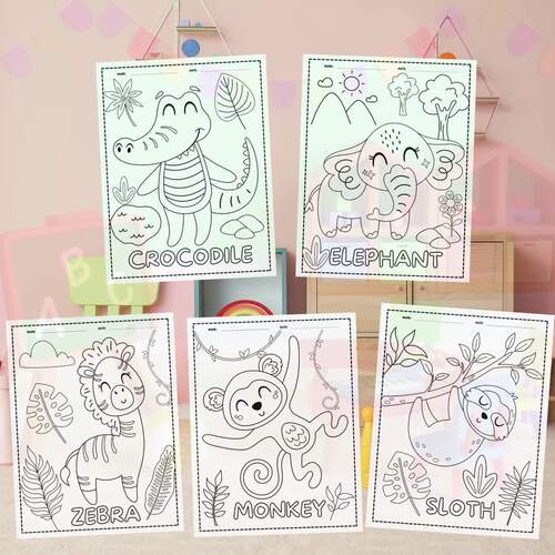 Safari Jungle Zoo Animals Coloring Pages/Sheets for Preschool ...