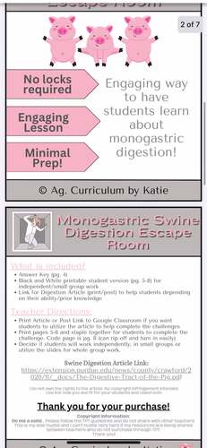 Monogastric/Swine Digestion Escape Room! by Ag Curriculum by Katie