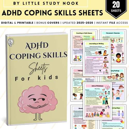 ADHD Coping Skills Worksheets for Kids | Executive Functioning | Self ...