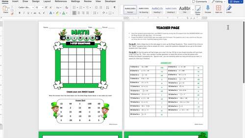St Patricks Day Math Activity 6th Grade Solving One Step Equations ...