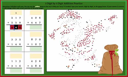 Christmas - Three Digit Addition Practice - NO PREP Digital Pixels Activity