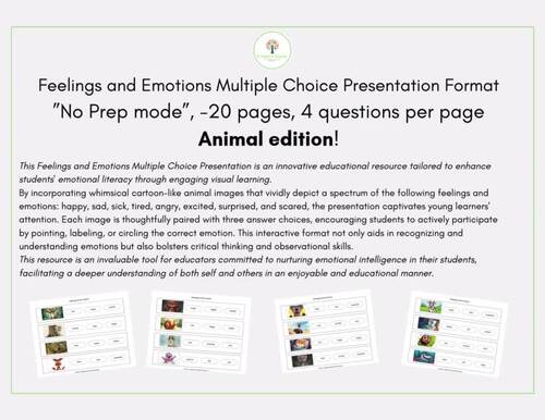 Feelings/Emotions Multiple Choice-Activity-Animal Edition! (ABLLS-R C54 ...