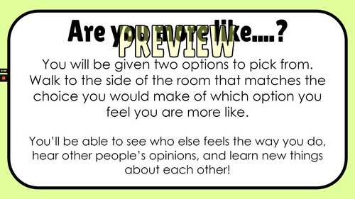 Are you more like....? Icebreaker & Get to Know Your Students Activity