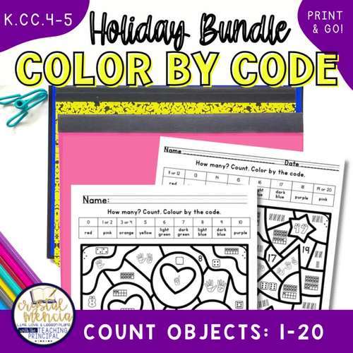 Counting Objects 1-20 | Color by Code Mystery Picture HOLIDAY MEGA BUNDLE