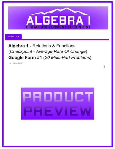 Algebra 1 - Relations & Functions (Checkpoint-Avg Rate Of Change ...