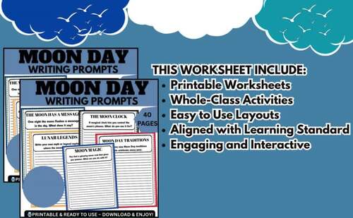 Moon Day Writing Prompt Worksheets, 3rd 4th 5th 6th 7th Grade | TPT