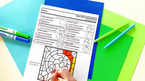 Map Skills Worksheets Activities Color By Number by Glitter in Third