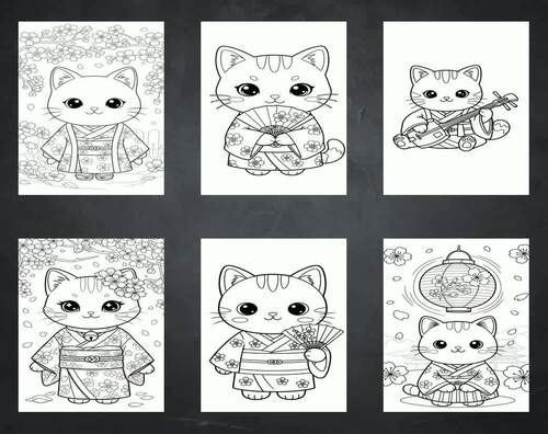 Cute Kawaii Cats in Kimono Coloring Pages | Cozy Japan-Themed Art