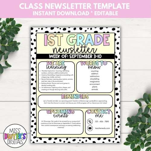 Pastel Rainbow Weekly Newsletter Template Editable by Miss Dwyer's Digitals