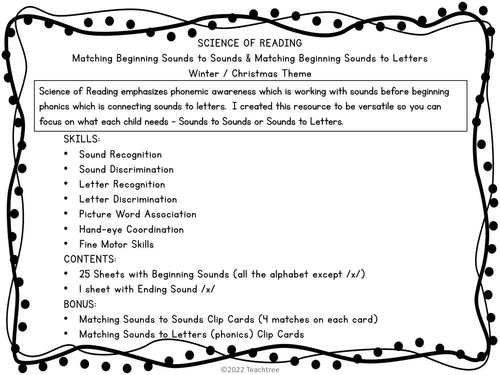 Kindergarten Clip Cards and Worksheets - Phonemic Awareness (Winter ...