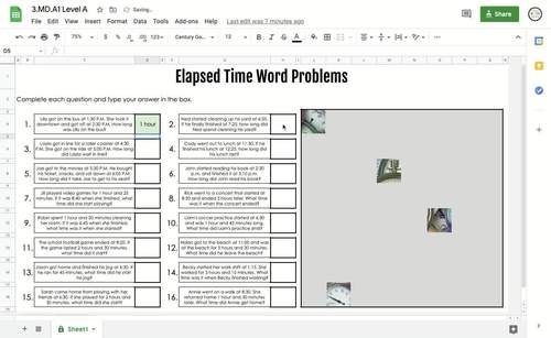 3rd Grade Elapsed Time Word Problems Digital for Google | Picture Reveal
