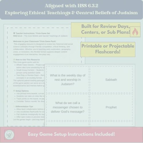 HSS 6.3.2 Trivia Game: Ethical Teachings and Central Beliefs of Judaism
