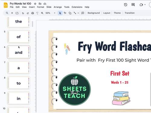 Fry Sight Word Tracker | First 100 Words with Progress Dashboard ...