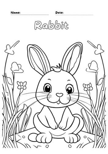 Cute Rabbit Coloring Page Art for Kids , Preschool , 21x29.7cm,A4