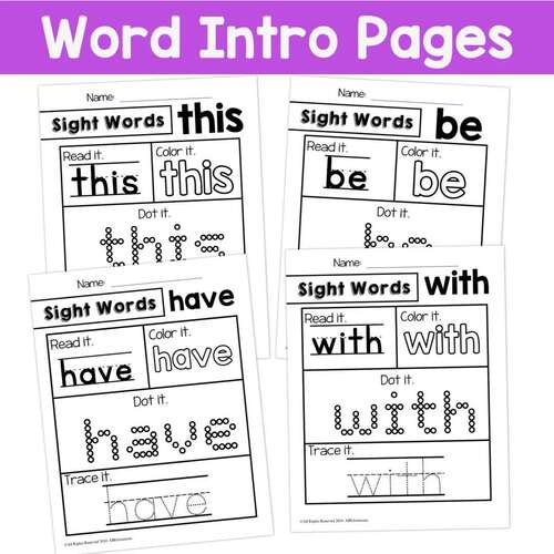 Sight Word Worksheets, Preschool, Kindergarten, 1st Grade Sight Words
