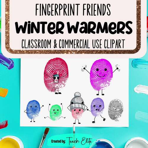 Fingerprint Friends Clipart Commercial Use Winter Doodle by Teach Elite