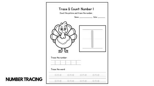 Thanksgiving Tracing Bundle | Numbers, Words & Sentences Writing Practice