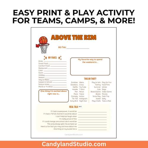 Basketball Get to Know You Worksheet Activity Middle High School ...