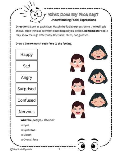 Facial Expressions & Emotions Nonverbal Communication Worksheets Social ...