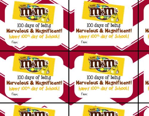 Peanut M&M's 100th Day of School Gift Tag- 100 days of being ...