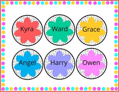 Printable Bright Student Name Labels, Round Name Cards, Montessori Labels