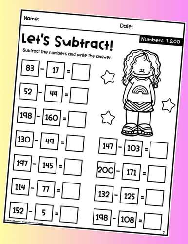 Back to School Subtraction Worksheets Within 150 | Math Practice for ...