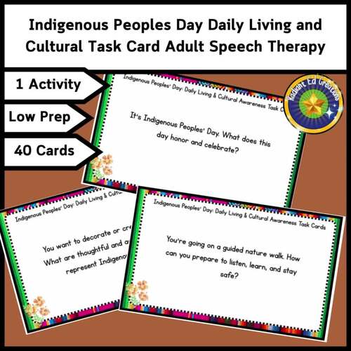 Indigenous Peoples Day Daily Living and Cultural Task Card Adult Speech ...