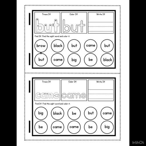 Kindergarten Sight Word Books – Dolch Primer Word Work Mini-Books | B&W PDF