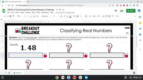 Classifying Real Numbers DIGITAL Breakout Challenge Activity | TPT
