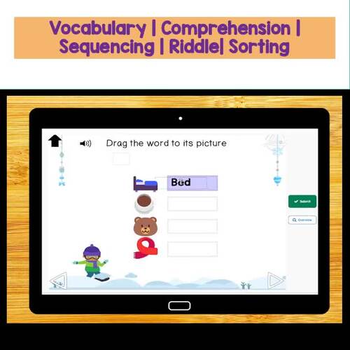 Winter Literacy Boom Cards Vocabulary, Comprehension, Sequencing & Riddles