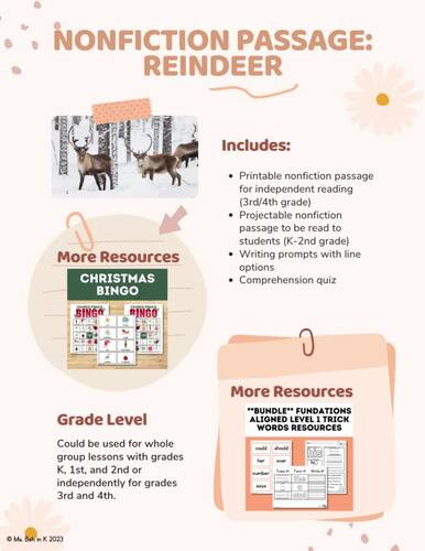 Reindeer (Nonfiction Passage, Writing Prompts, & Comprehension Check ...