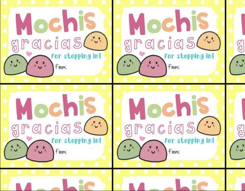 Mochi (Squishy) Gift Tag for Open House- Mochis gracias for stopping in!