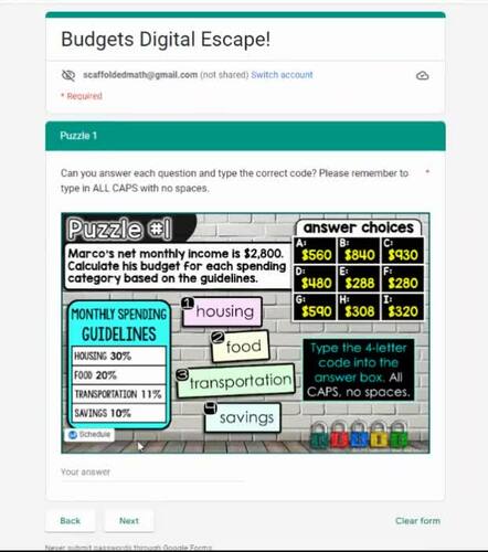 Calculating Budgets Digital Math Escape Room by Scaffolded Math and Science