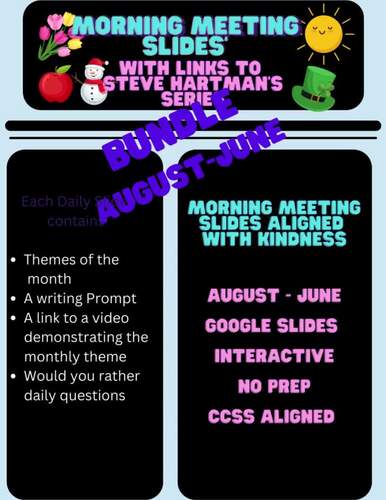 Year Long BUNDLE SEL/ Morning Meeting Slides w/ Steve Hartman Videos 24-25