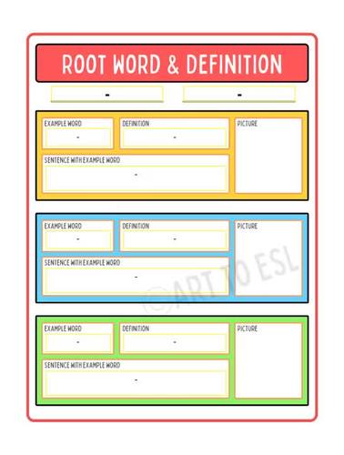 Root Word Graphic Organizer - Digital Notebook- Google, Easel, & PDF