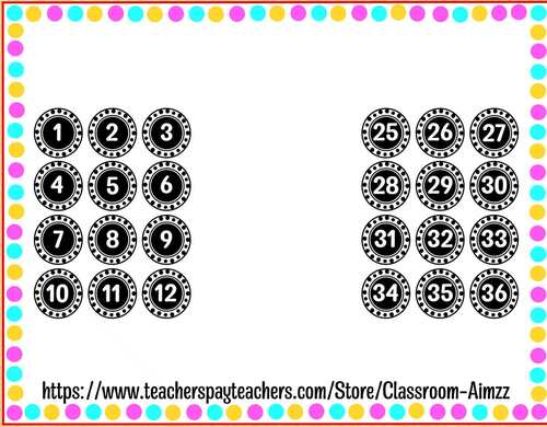 Printable Polka Dots Circle black and White Number Labels 1 to 36 ...