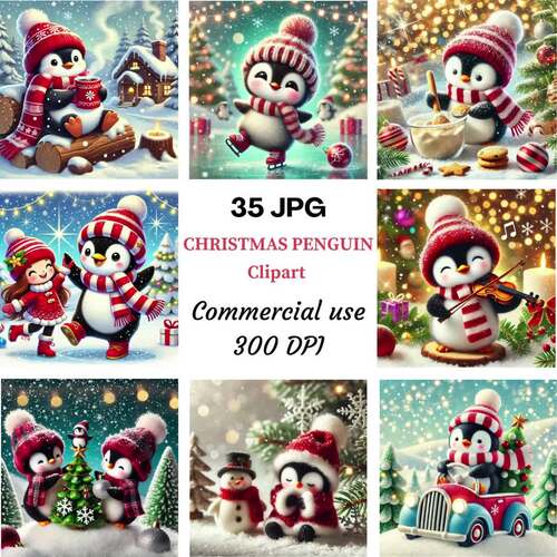 Cute Penguins Clipart Graphics Set | Christmas, Winter & Family Holiday ...