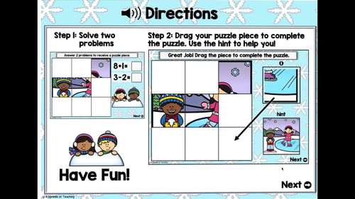 Add & Subtract Mystery Picture Puzzle - Math Winter Boom Cards - Within 5