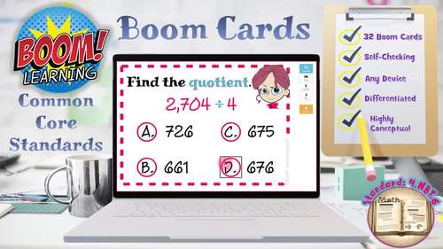 Find Whole Number Quotients and Remainders: (4.NBT.6) Boom Cards