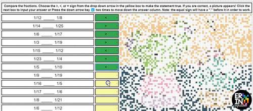 Valentine's Day Pixel Art Math Practice | Comparing Fractions | Cactus ...