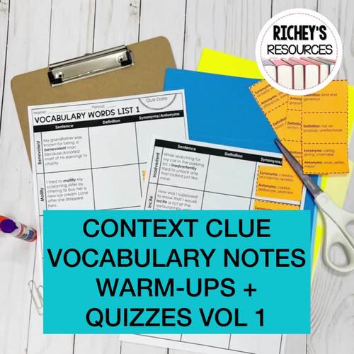 Context Clue Vocabulary Notes, Warm-up, + Quizzes Curriculum Vol. 1