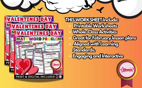 Valentines Day Math Word Problem Activities Multiplication, Division ...